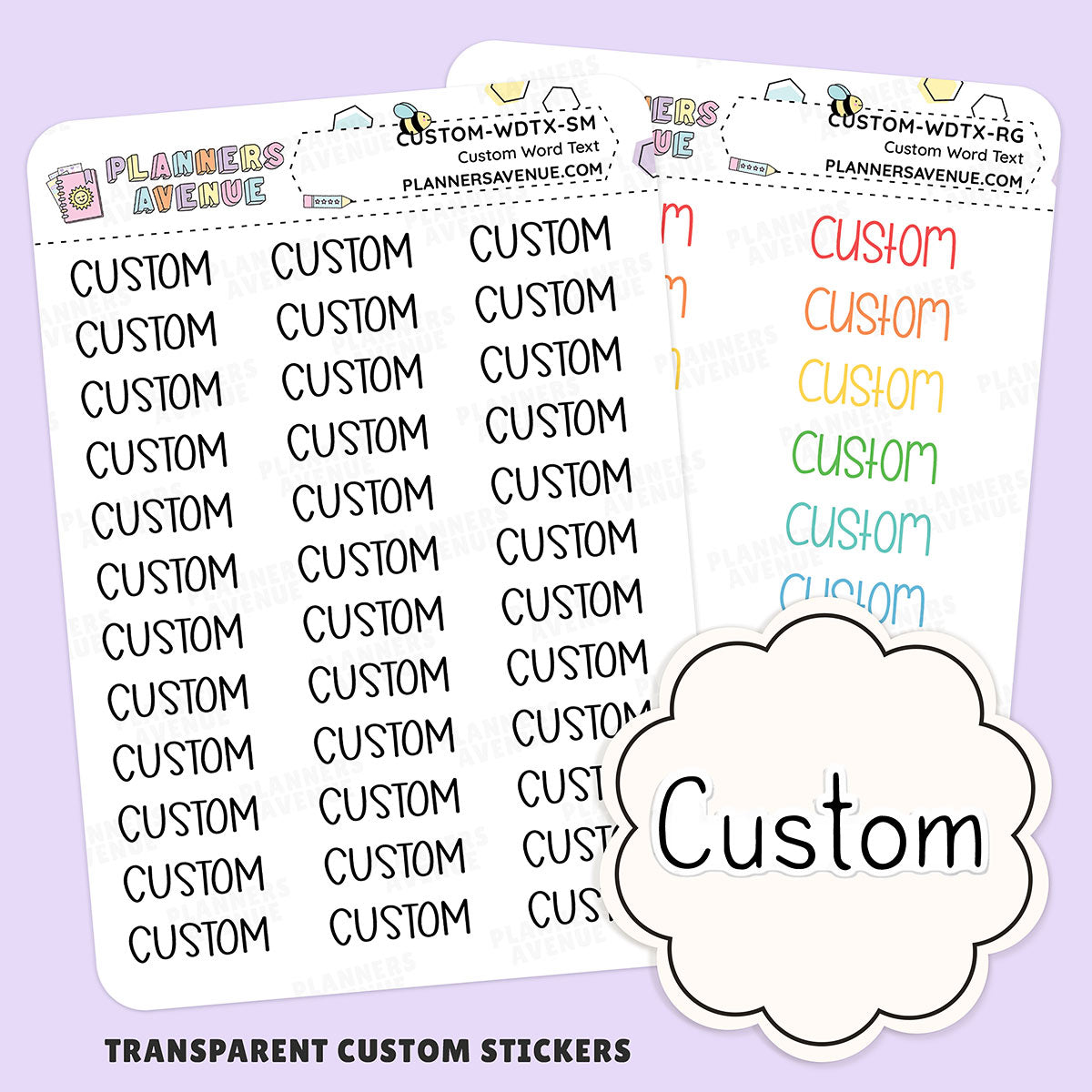Clear Custom Text Word Planner Stickers