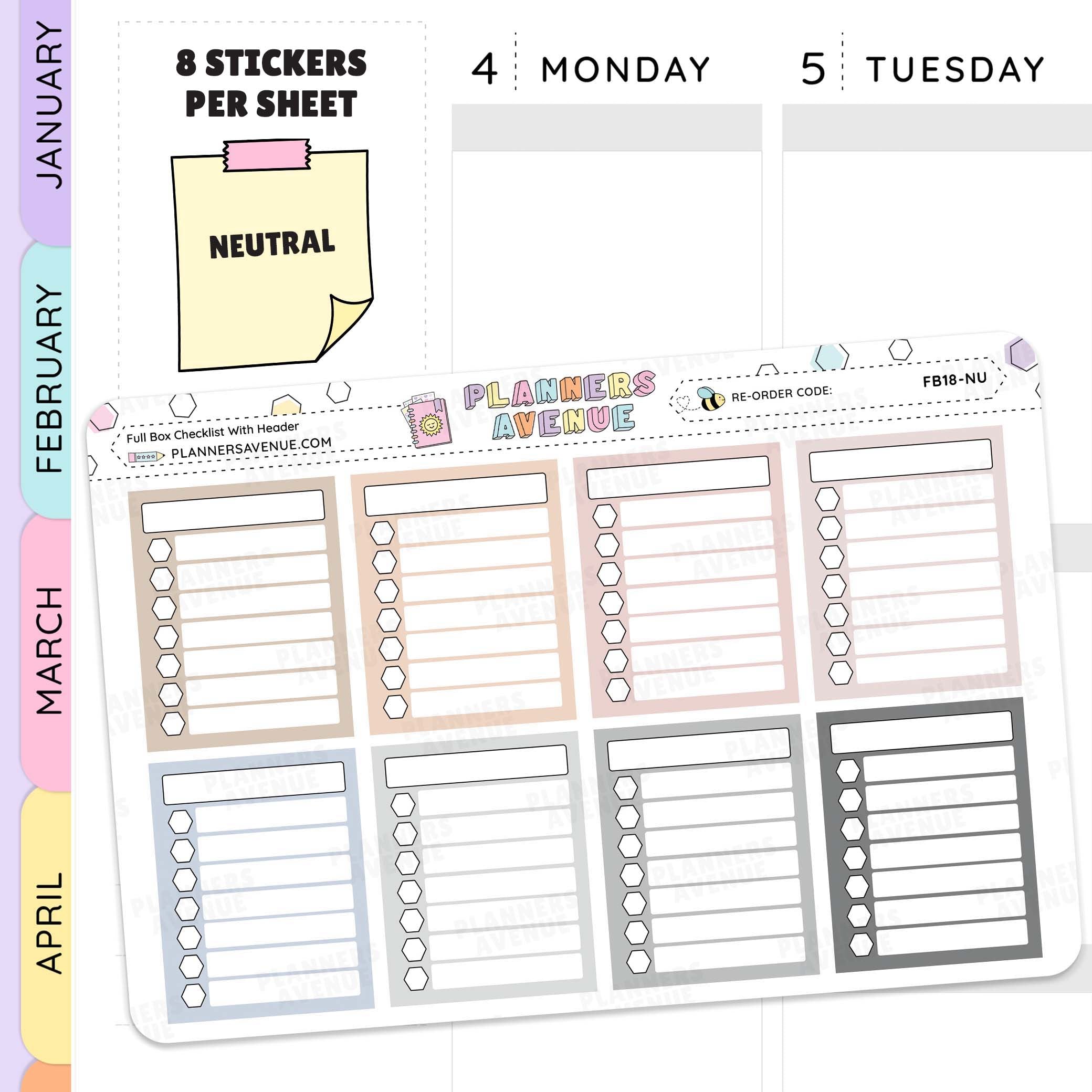Full Box Checklist With Header Stickers - Neutral