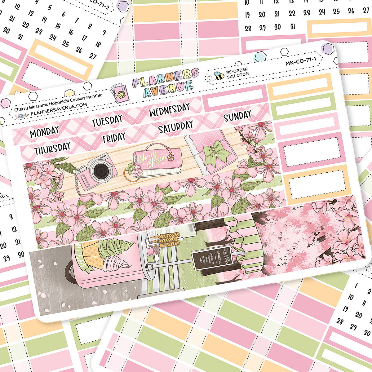 Cherry Blossoms Hobonichi Cousins Monthly Sticker Foiled Kit
