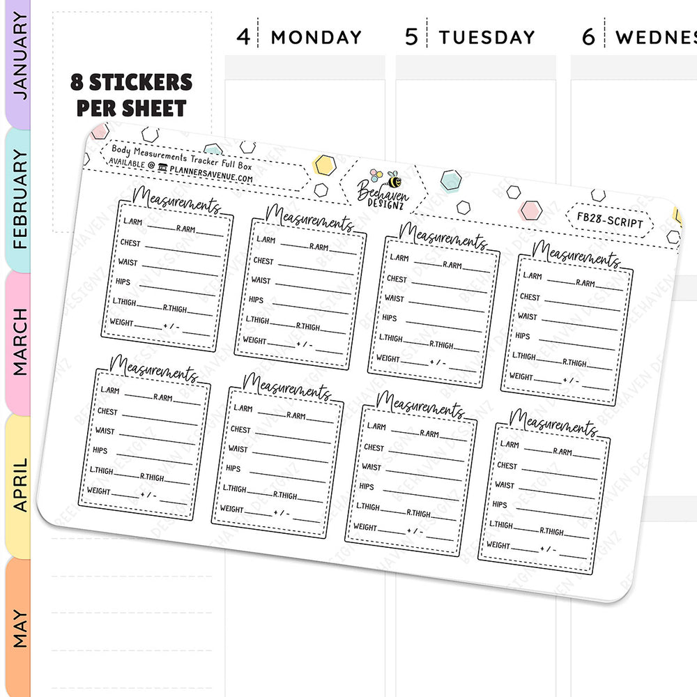 Body Measurements Full Box Tracker Stickers | Planners Avenue