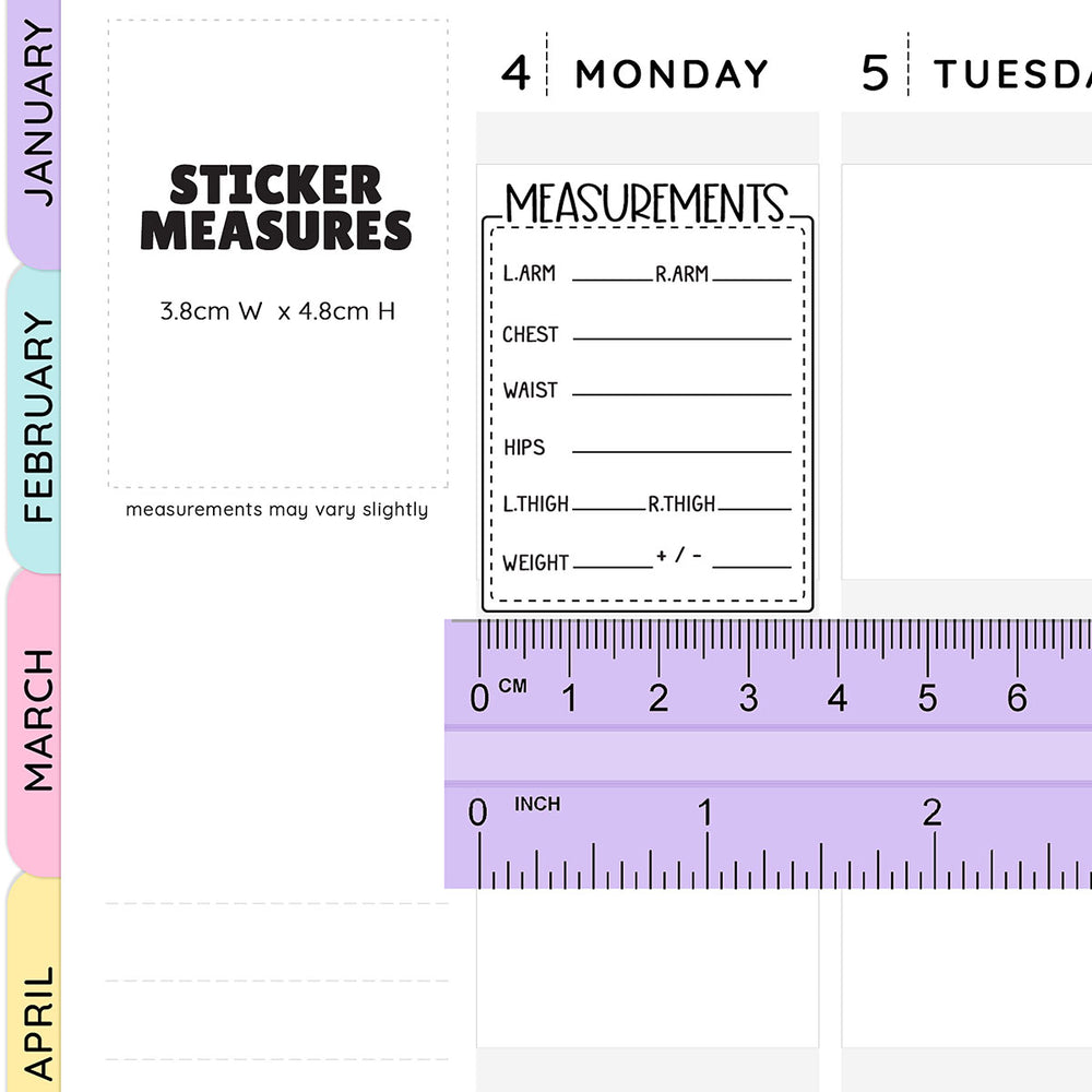 Body Measurements Full Box Tracker Stickers | Planners Avenue