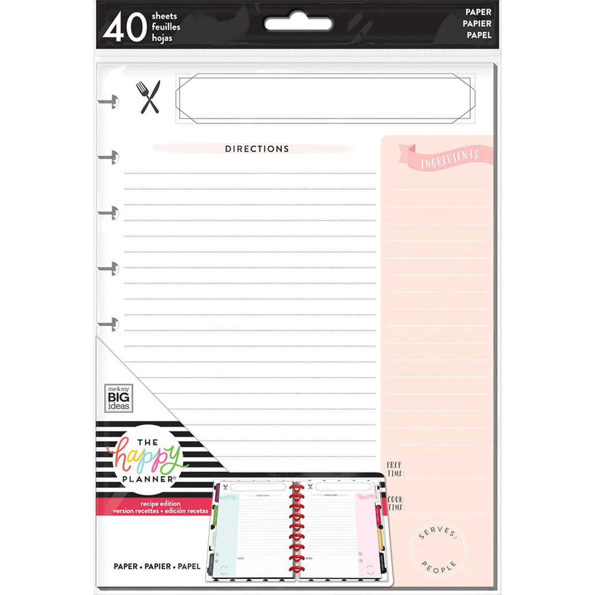 Happy Planner Classic Recipe Inserts Paper Lined
